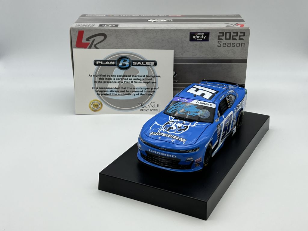 Jeremy Clements Autographed 2022 All South Electric 1:24 Nascar Diecast