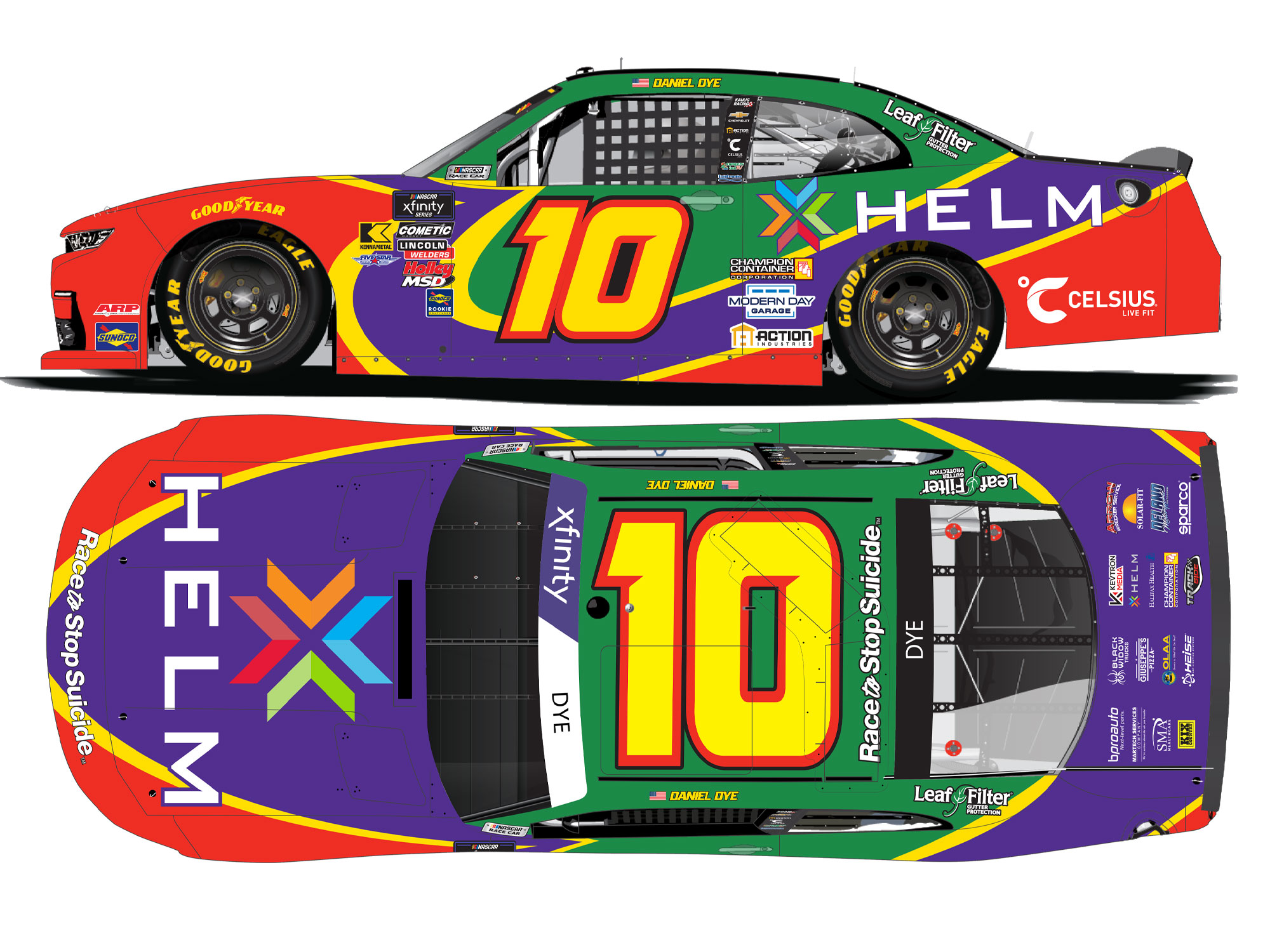 Daniel Dye 2025 Helm Throwback 1:24 Color Chrome Nascar Diecast Xfinity ...