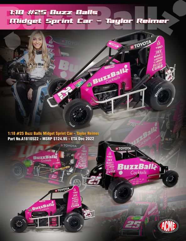 Taylor Reimer 2022 #25 BuzzBallz Cocktails 1:18 Midget Diecast
