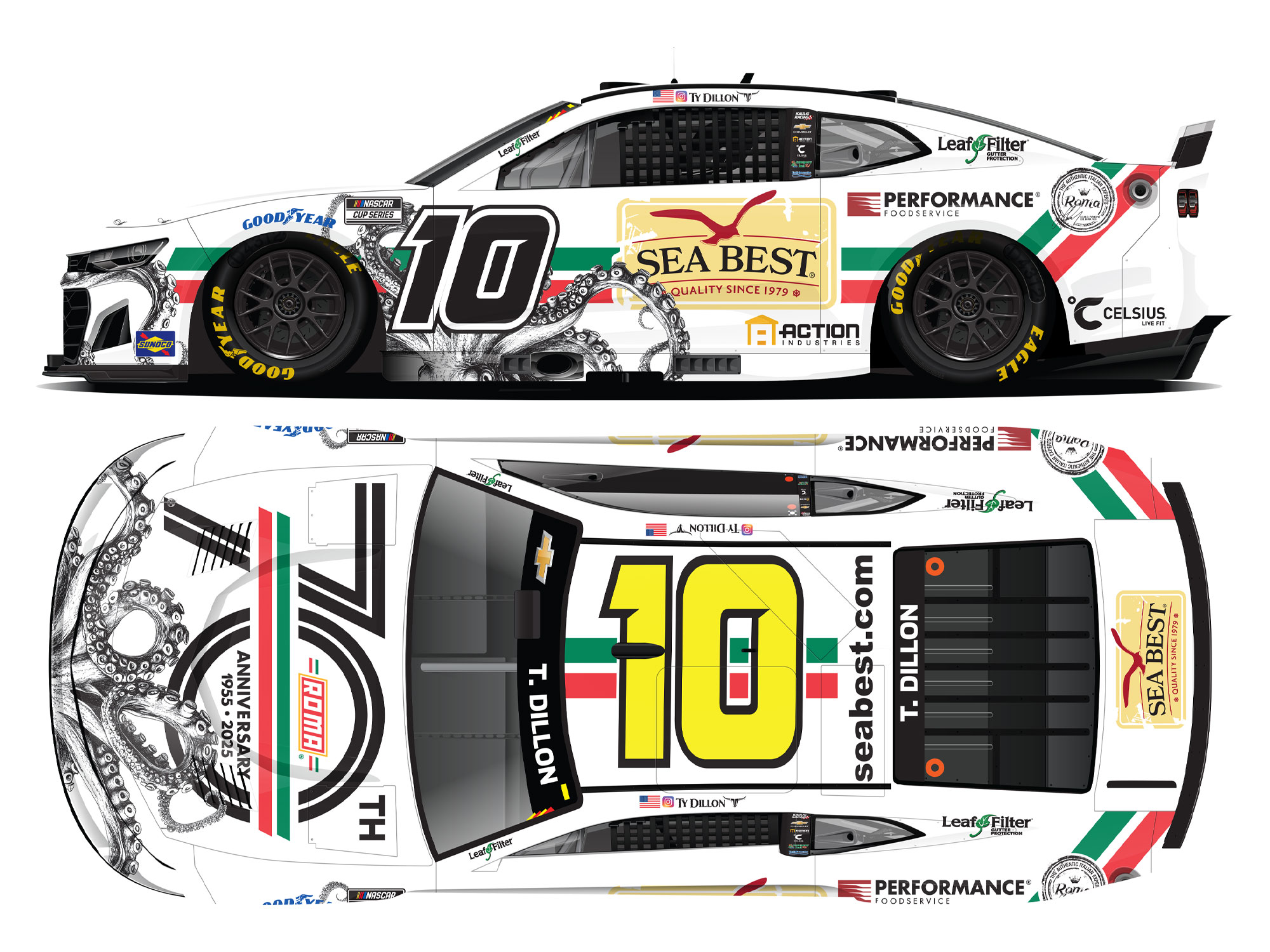 Ty Dillon 2025 Roma 70th Anniversary/Sea Best 1:64 Nascar Diecast