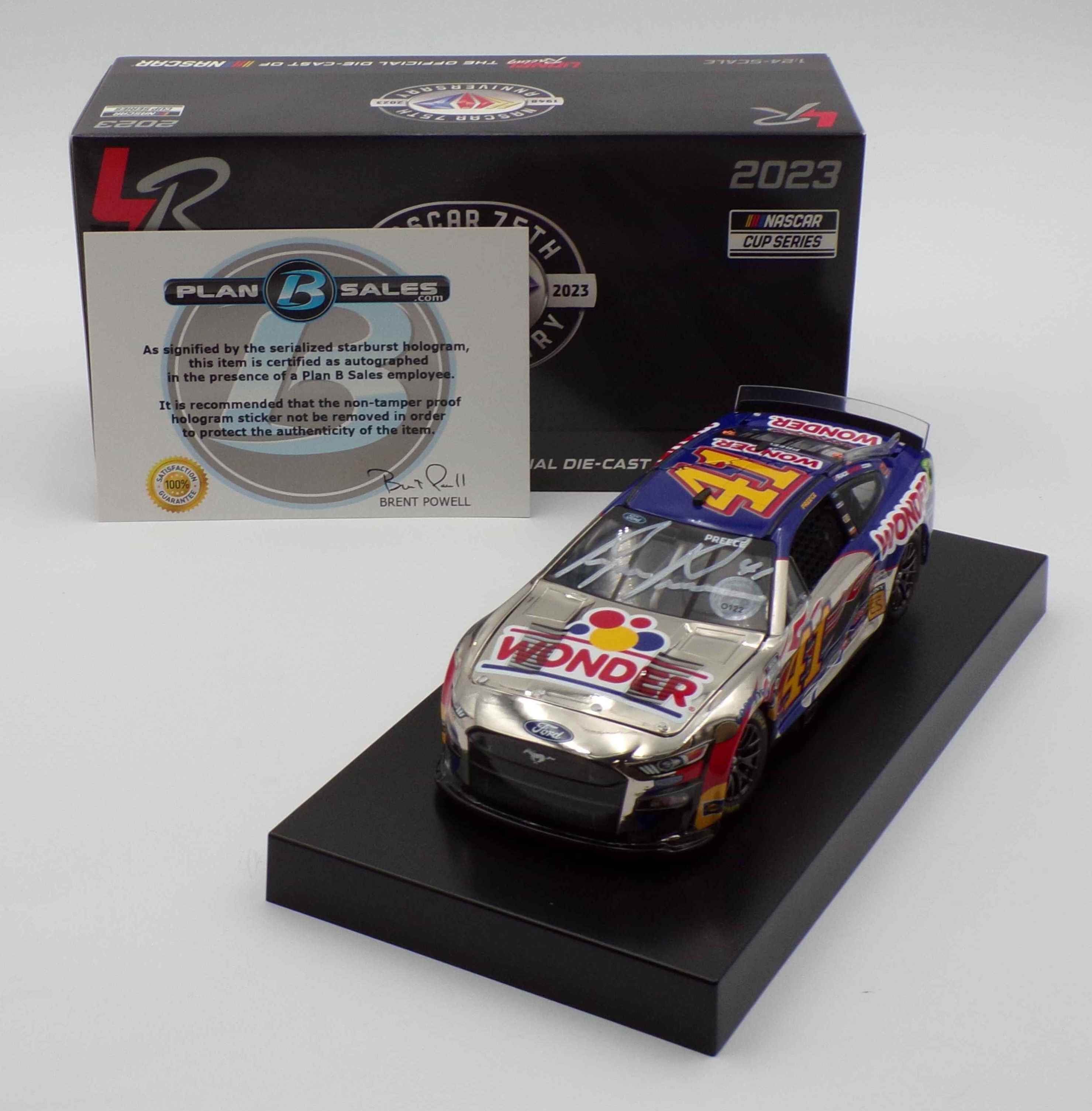 Ryan Preece Autographed 2023 Wonder Bread 1:24 Color Chrome Nascar Diecast